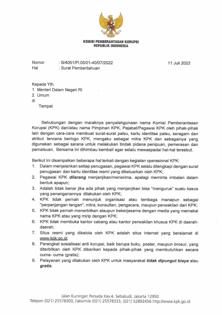 Surat Pemberitahuan KPK – Hanuang.com